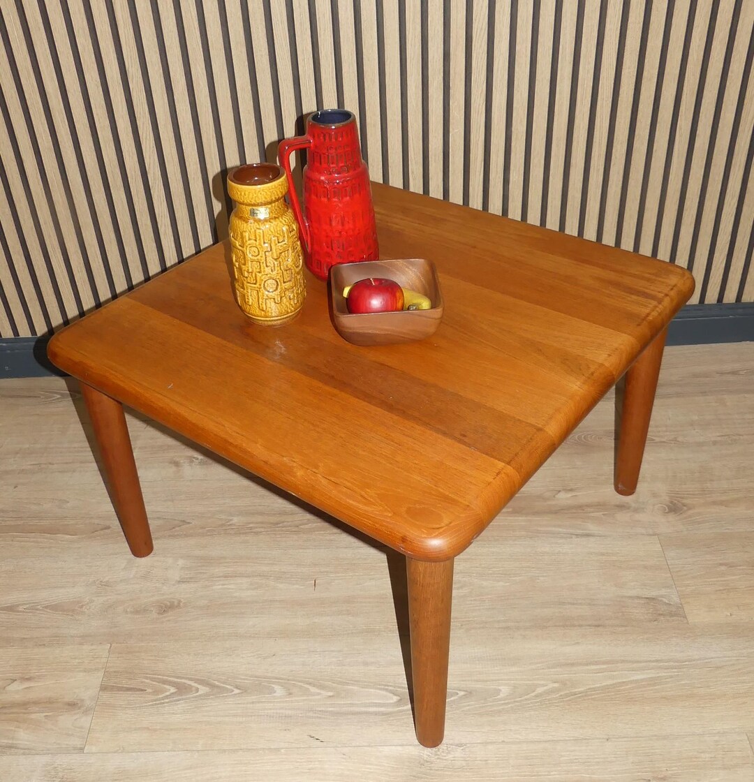 1960s Solid TEAK Wood Coffee Table 75x75 H47 GLOSTRUP Simple Rounded ...