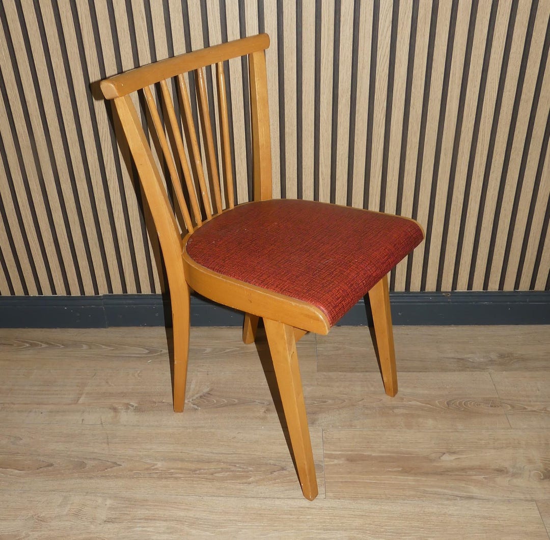 50s Chair, Rung Chair, Fifties Kitchen Chair, Wood, Mottled Red ...