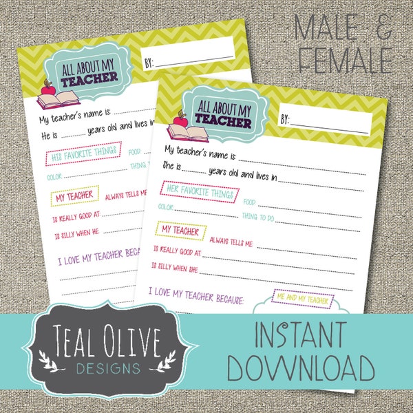 Teacher Questionnaire - Etsy