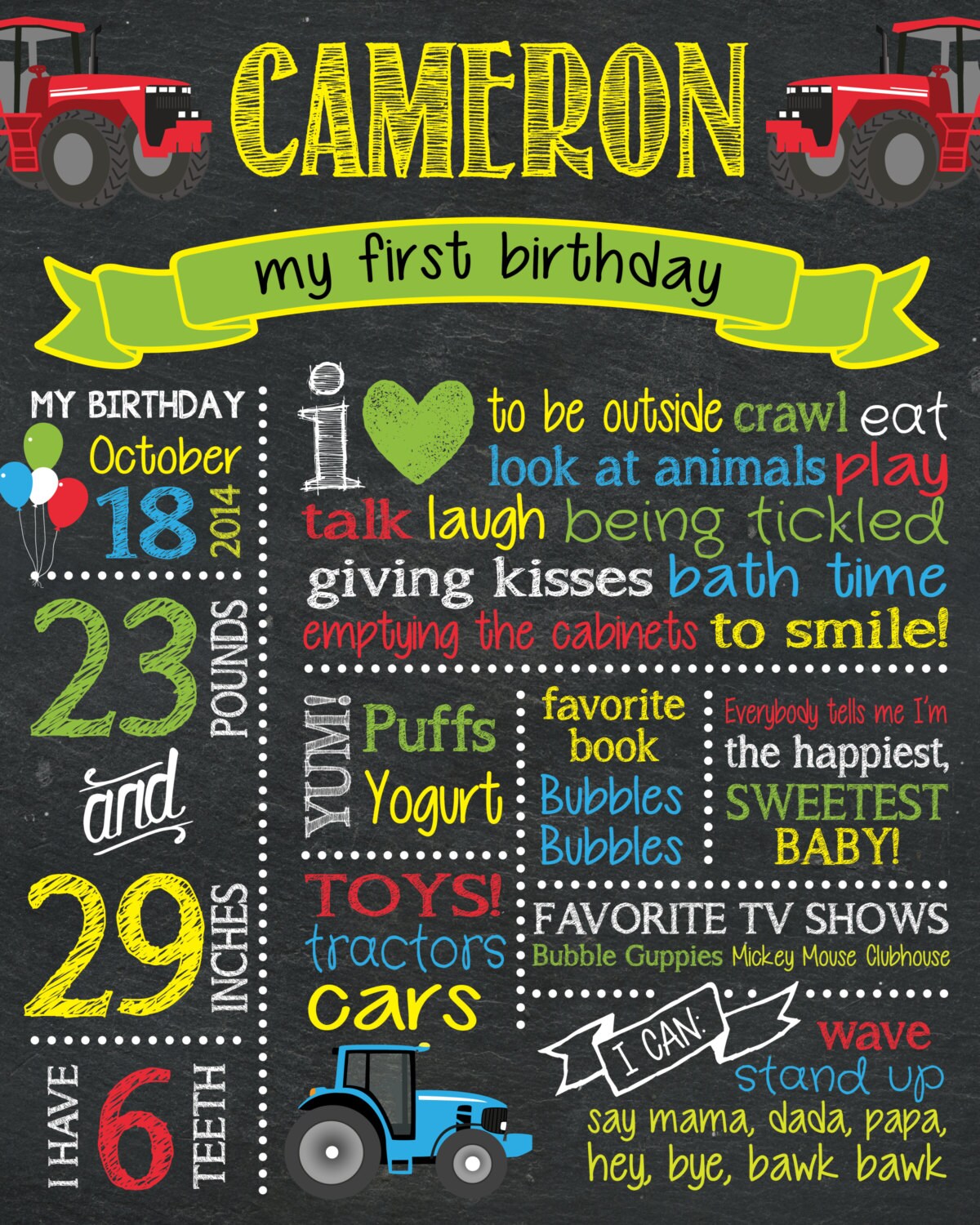 Tractor Chalkboard Birthday Sign - Birthday - Tractor Birthday - Chalk ...