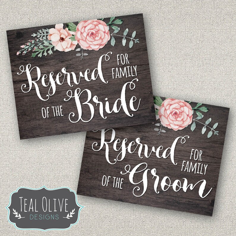 Reserved for Family Sign - Rustic Chic Wedding - Wedding Poster - Wood ...