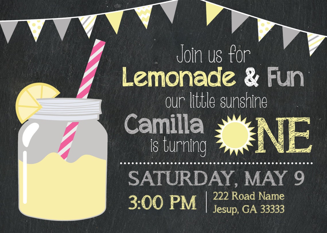 Summer Lemonade Fun & One Theme Invitation Chalkboard - Etsy