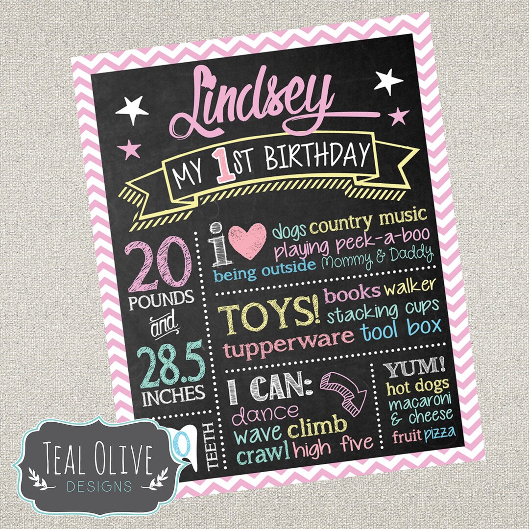 Chevron Chalkboard Birthday Sign - First Birthday Chalkboard - Birthday ...