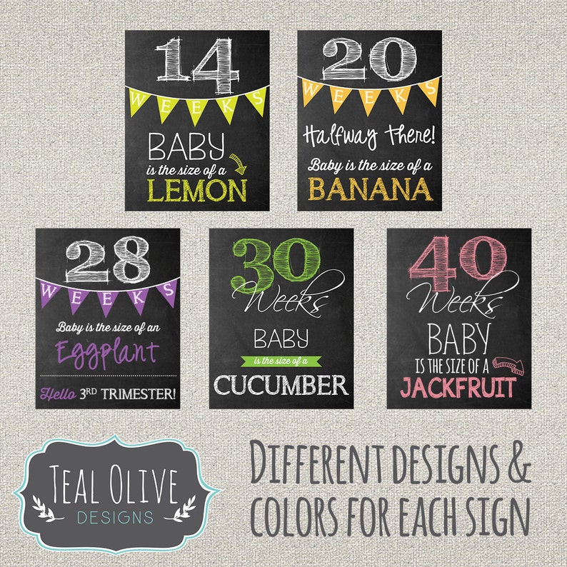 Bi-weekly Pregnancy Chalkboard Sign - Week 8-40 Package Deal 17 Signs ...