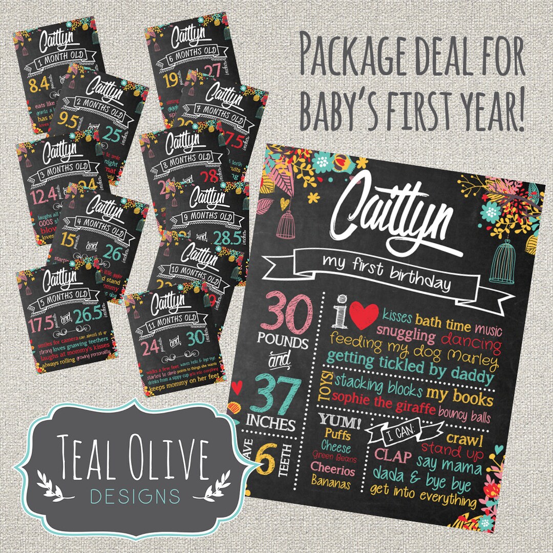 Monthly Milestone Posters for FIRST YEAR - 11 Monthly Posters Plus ...