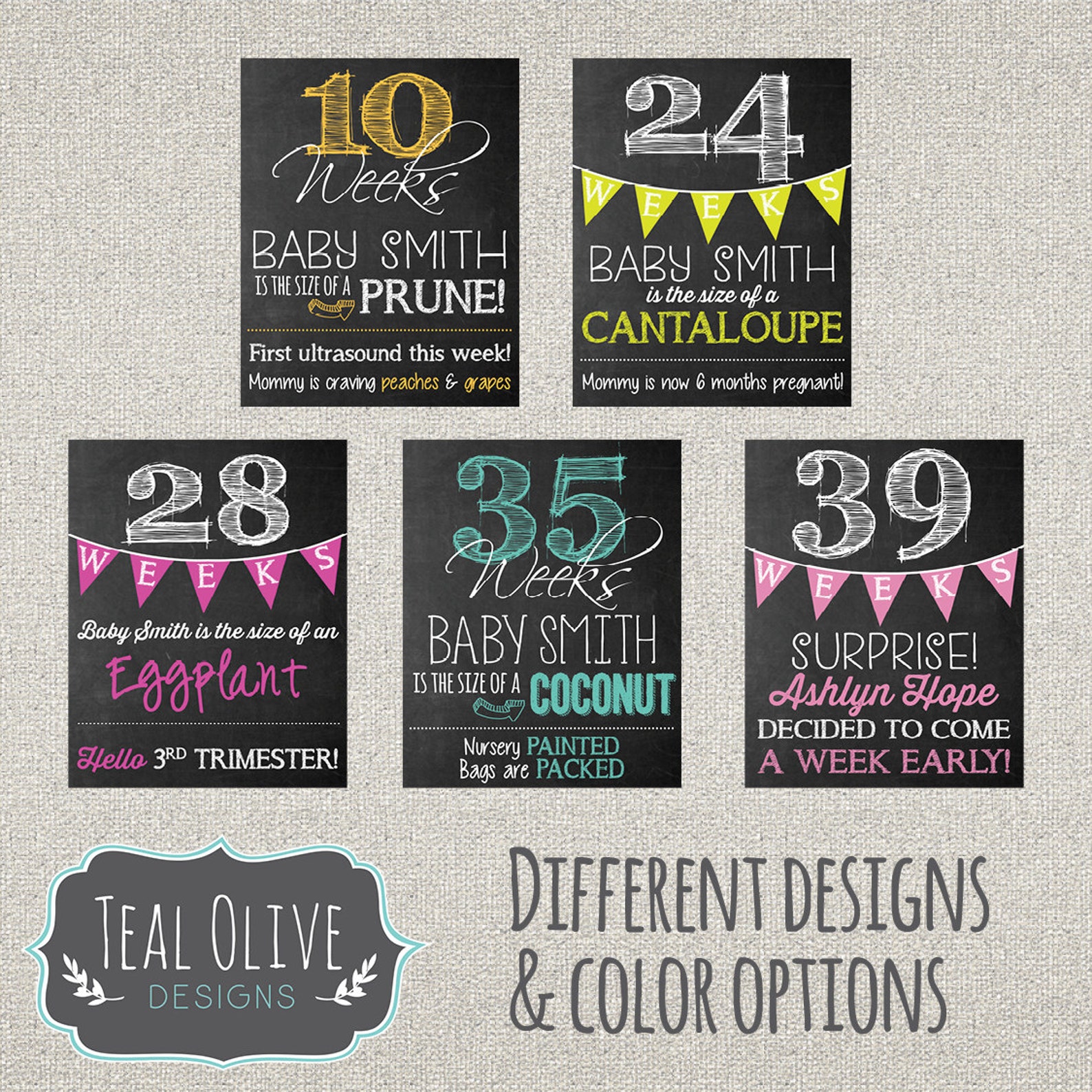 Weekly Pregnancy Chalkboard Sign - Chalkboard Sign - Weekly Packages ...