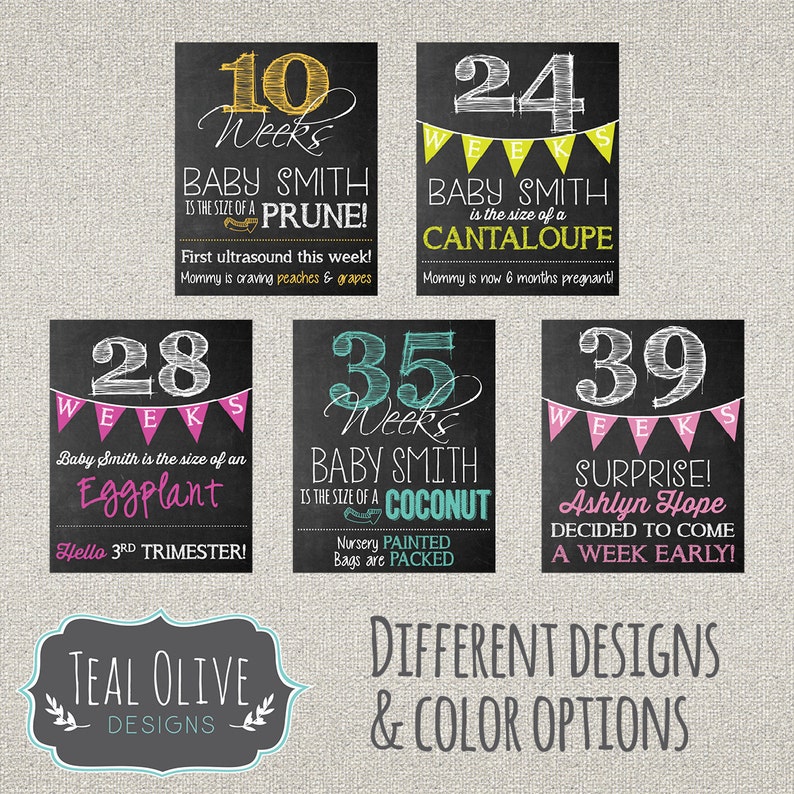 Weekly Pregnancy Chalkboard Sign - Chalkboard Sign - Weekly Packages ...