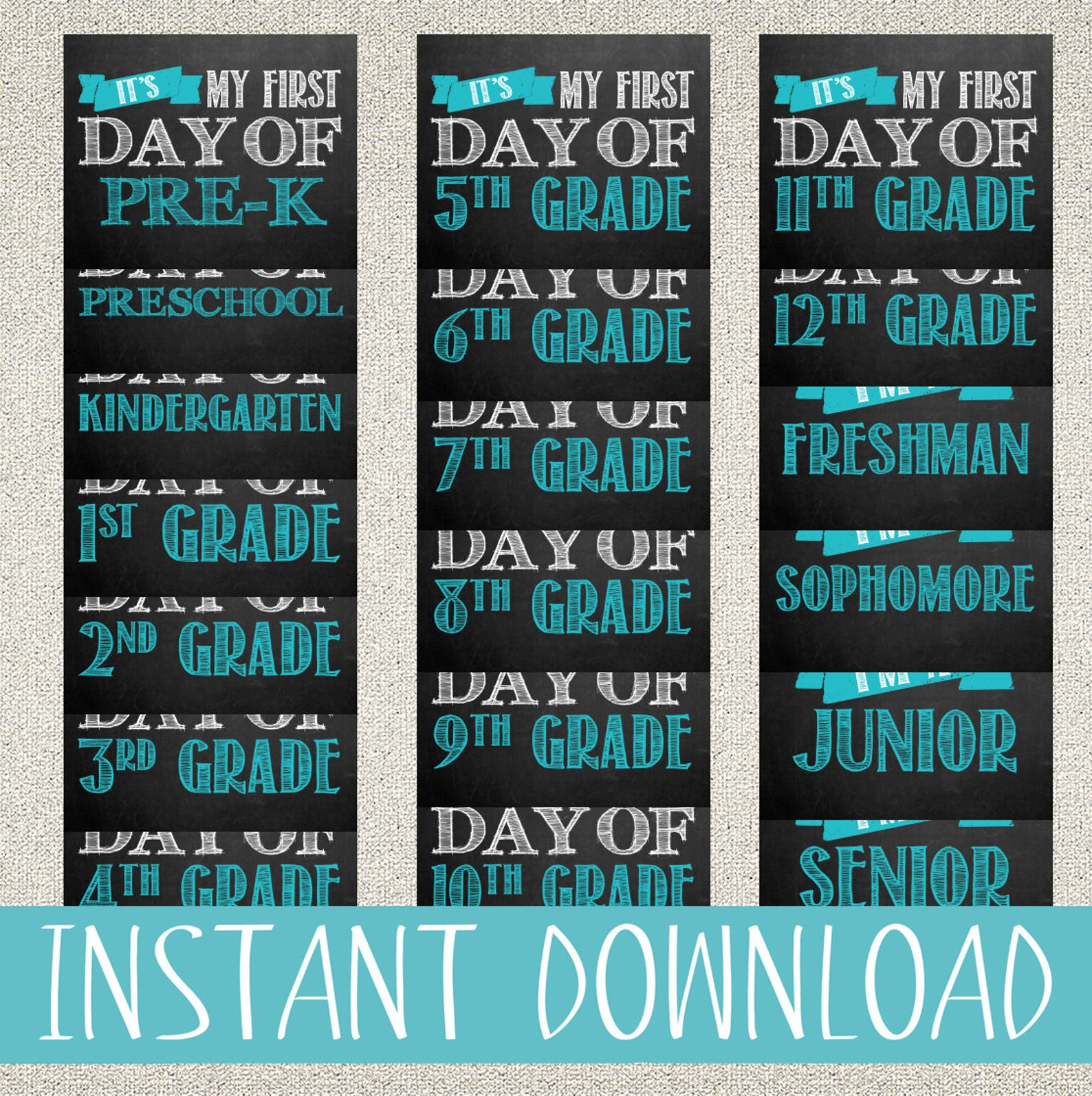 First Day & Last Day of School Printable Signs Blue | Chalkboard ...