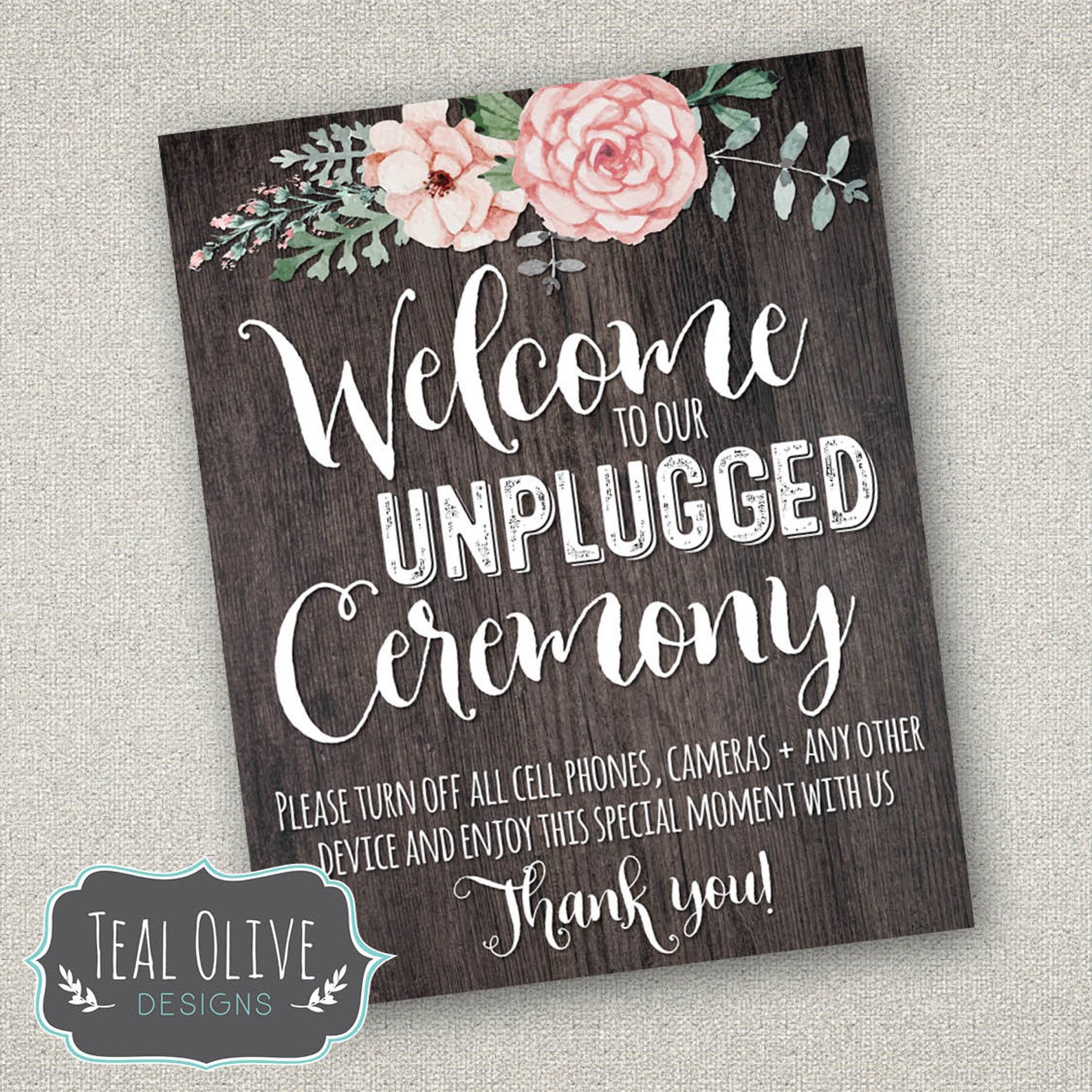 Unplugged Wedding Sign Rustic Chic Wedding Wedding Poster - Etsy