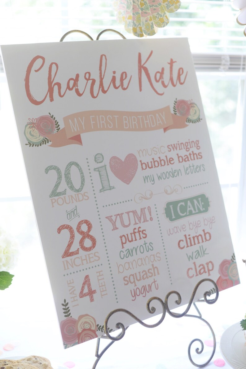 Vintage Chic First Birthday Sign - First Birthday Milestones - Shabby ...