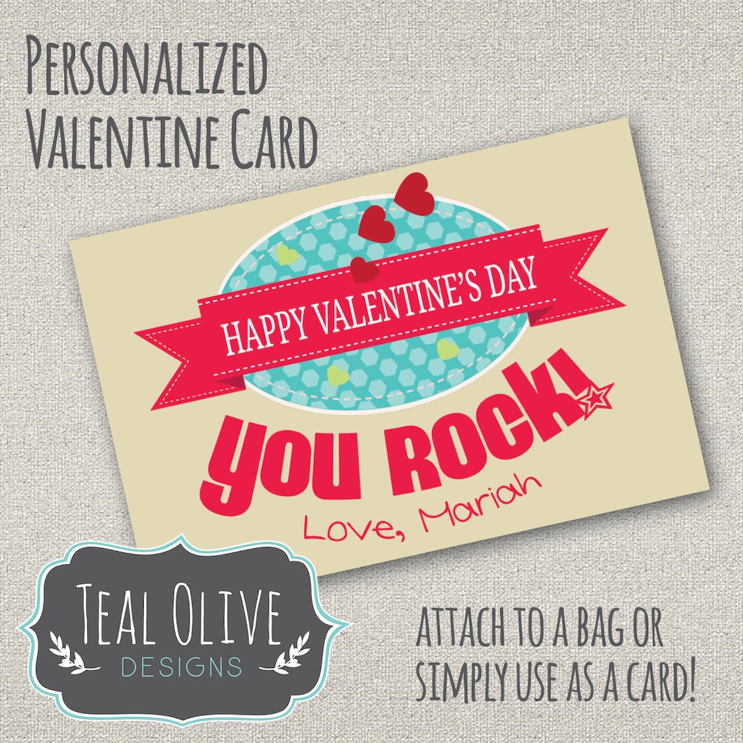 Valentine's Day Card happy Valentine's Day You Rock DIY Printable Tag ...