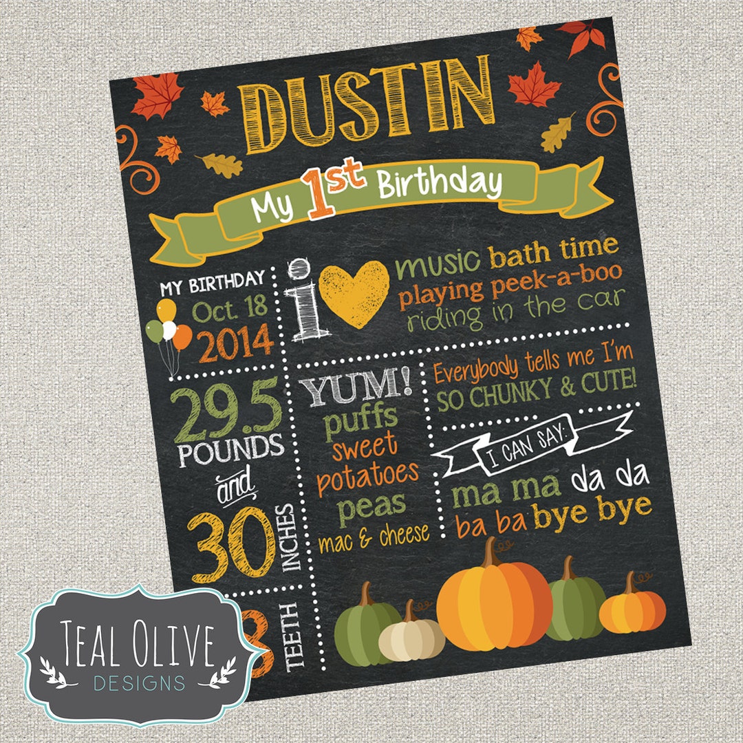 Fall Pumpkin Theme Birthday Chalkboard Sign - First Birthday Chalkboard ...
