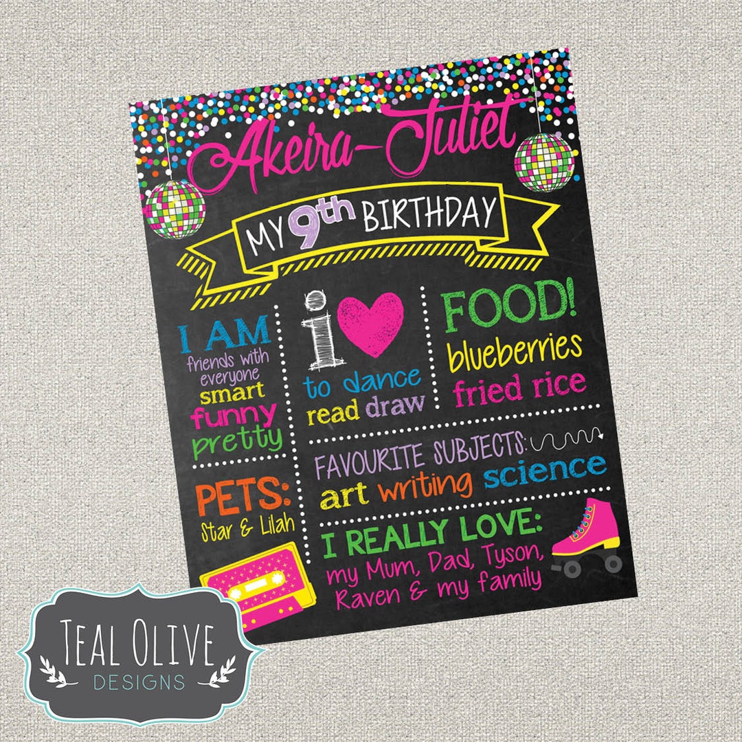 Disco Chalkboard Birthday Sign - Birthday Chalkboard - Birthday Sign ...