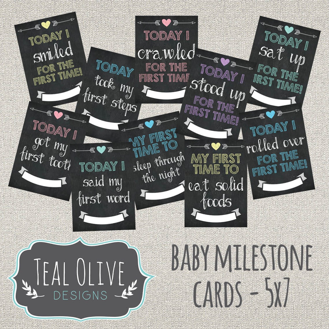 Baby Milestone Cards DIY Printable 5x7 Cards Chalkboard - Etsy