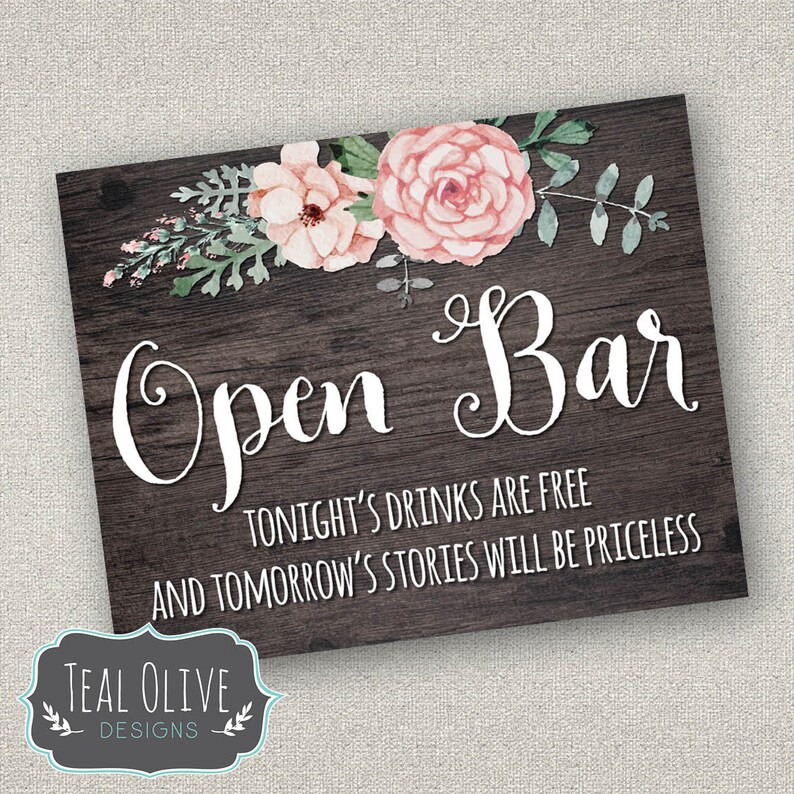 Open Bar Sign Rustic Chic Wedding Wedding Poster Wood - Etsy