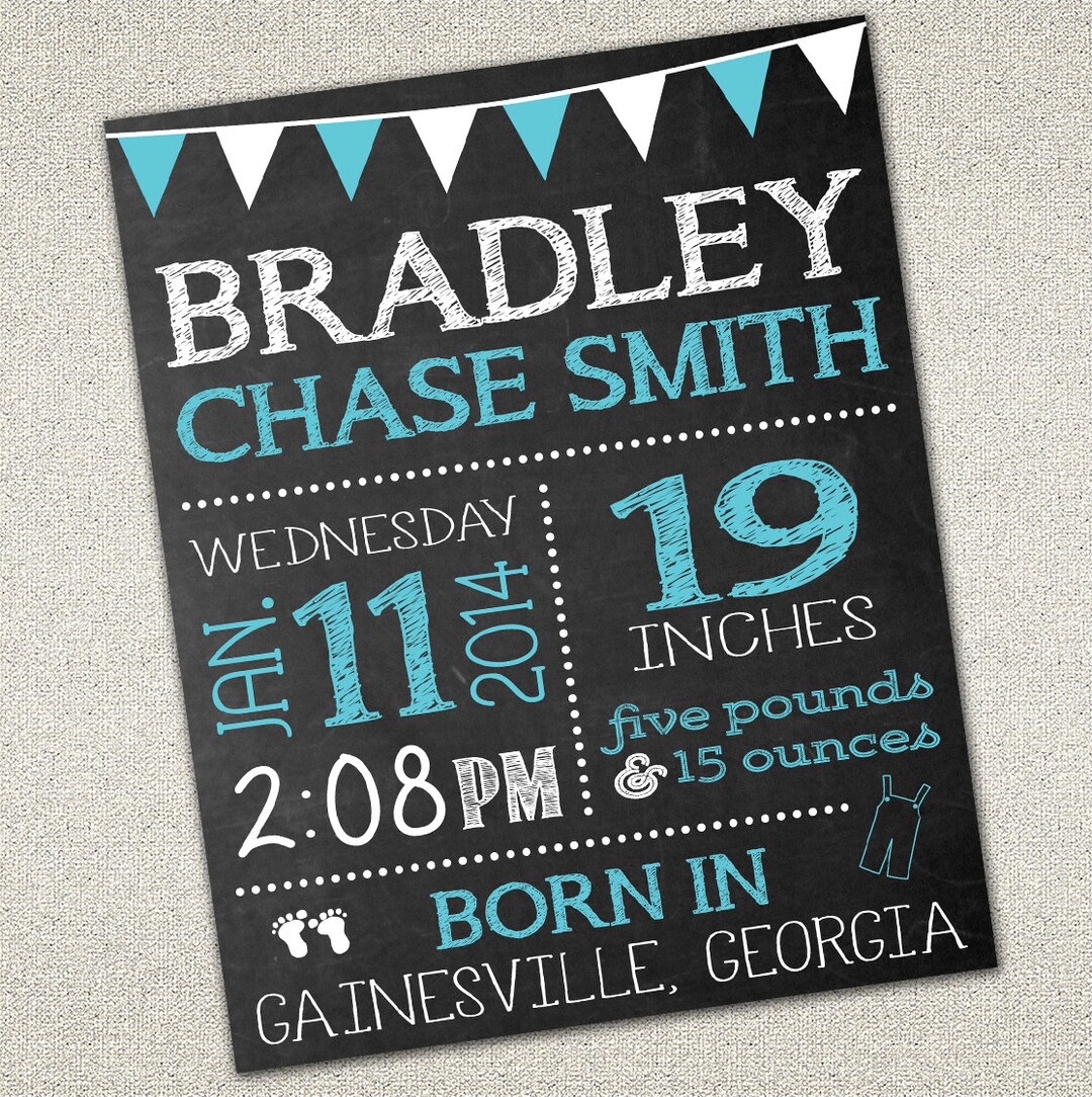 Baby Birth Announcement Sign | Photo Prop | Chalkboard Sign | Birth ...