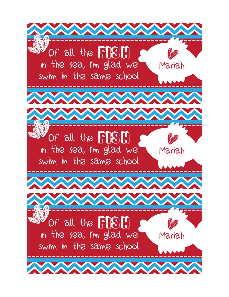 Fish Valentine Tag of All the Fish in the Sea - Etsy