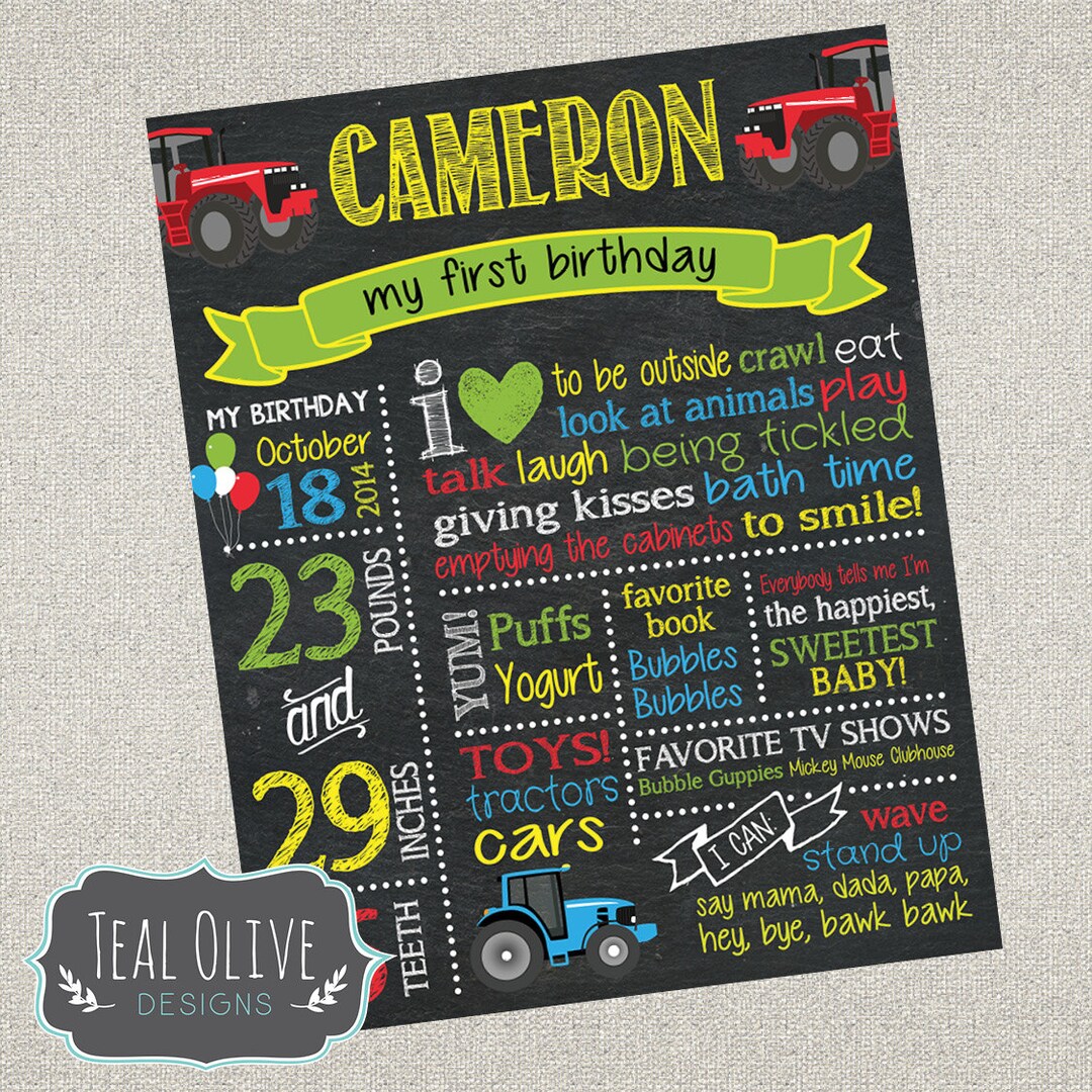 Tractor Chalkboard Birthday Sign - Birthday - Tractor Birthday - Chalk ...