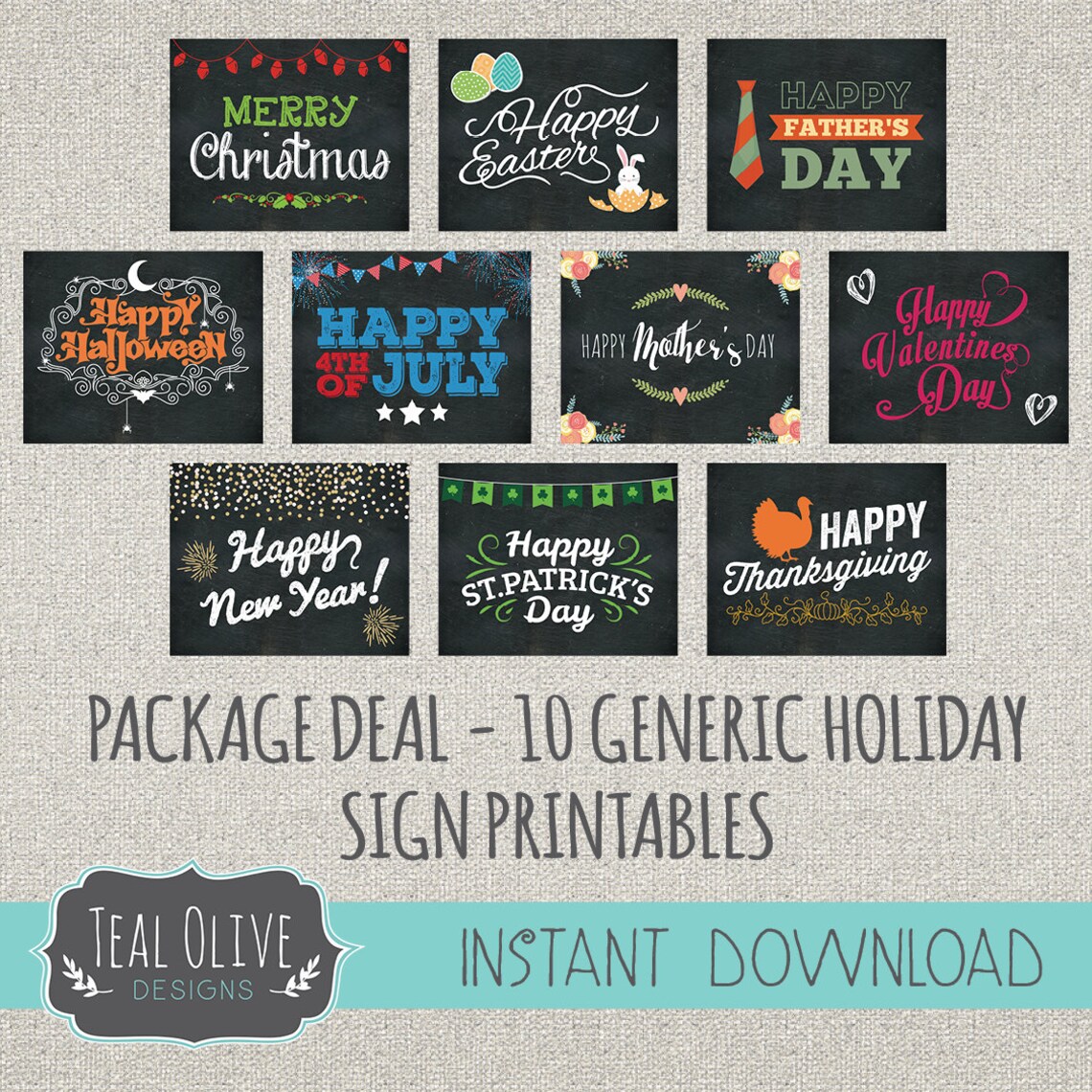 Holiday Sign Printables INSTANT DOWNLOAD Chalkboard Prints | Etsy
