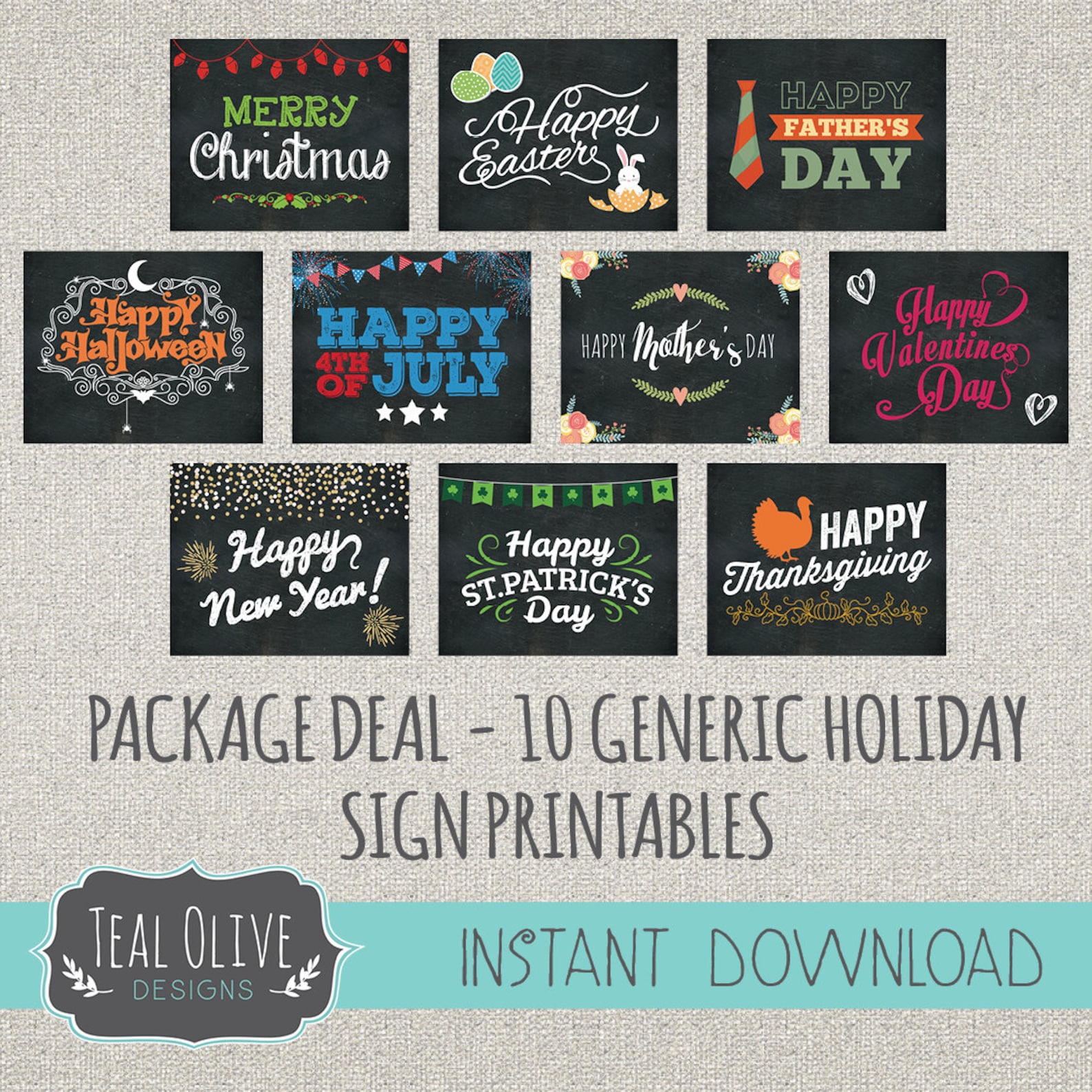 Holiday Sign Printables - INSTANT DOWNLOAD - Chalkboard Prints ...