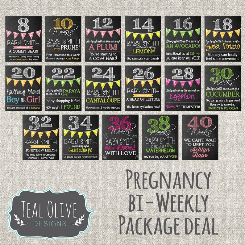 Bi-weekly Pregnancy Chalkboard Sign - Chalkboard Sign - Bi-weekly ...