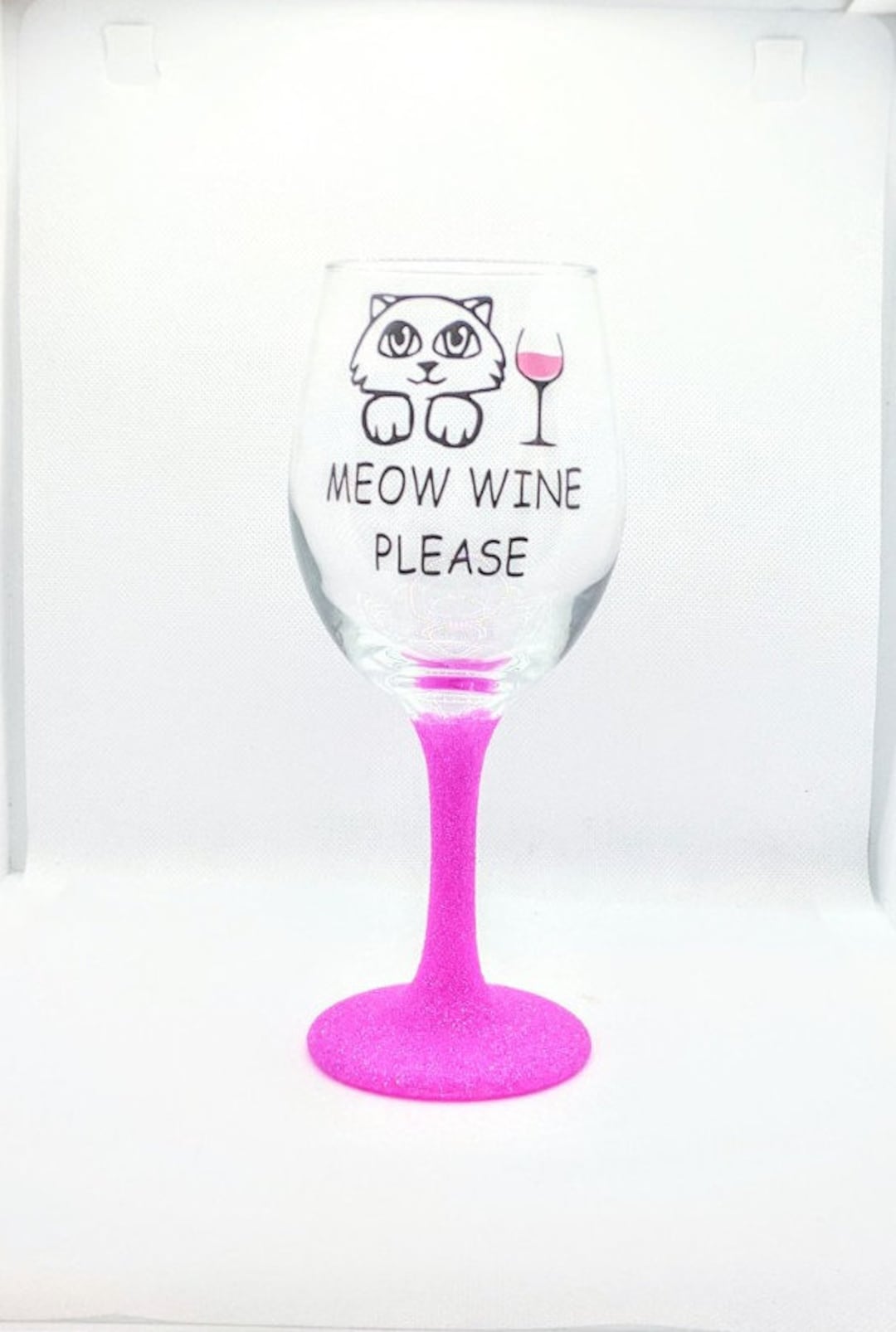 Cat Lover Meow Wine Please Glitter Stem Wine Glass Wine - Etsy