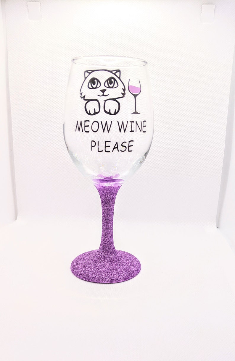 Cat Lover Meow Wine Please Glitter Stem Wine Glass Wine - Etsy
