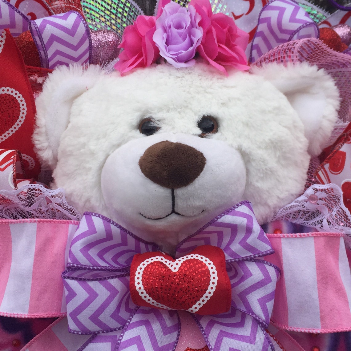 Hug Me Teddy Bear Valentine's Day Poly Deco Mesh Wreath | Etsy