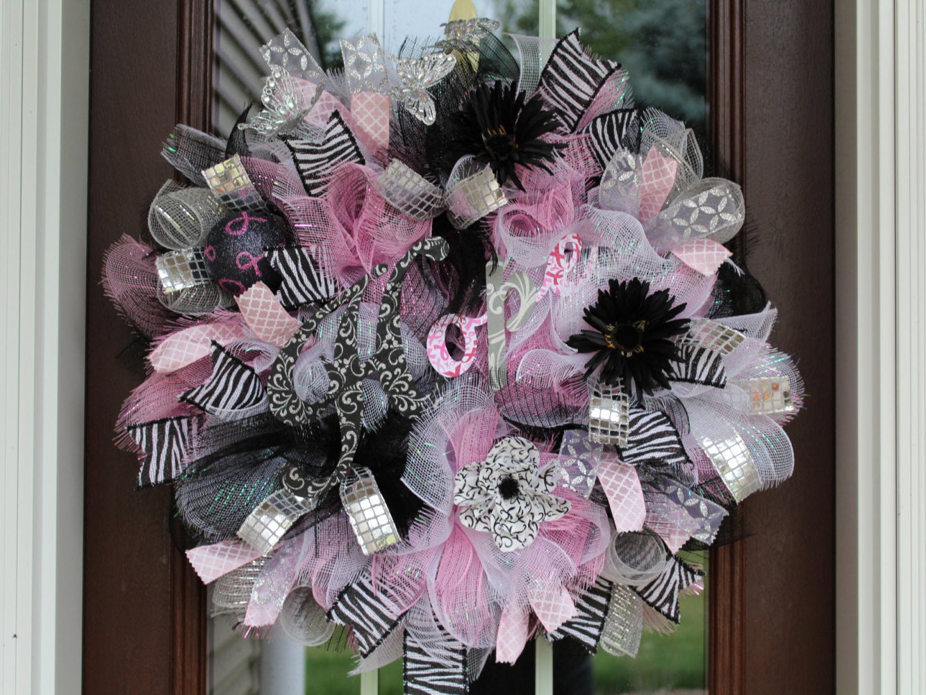 Hope Deco Mesh Wreath, Breast Cancer Awareness Wreath, Pink, Black ...