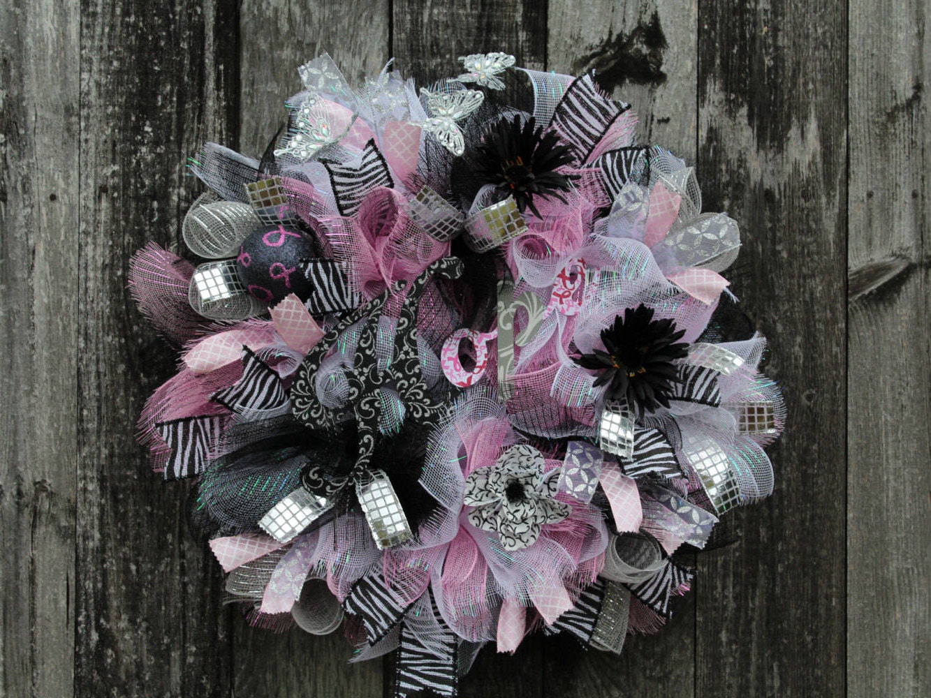 Hope Deco Mesh Wreath, Breast Cancer Awareness Wreath, Pink, Black ...