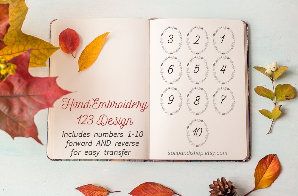 Bundle 1-10 Numbers in Floral Frame / Hand Embroidery Design - Etsy