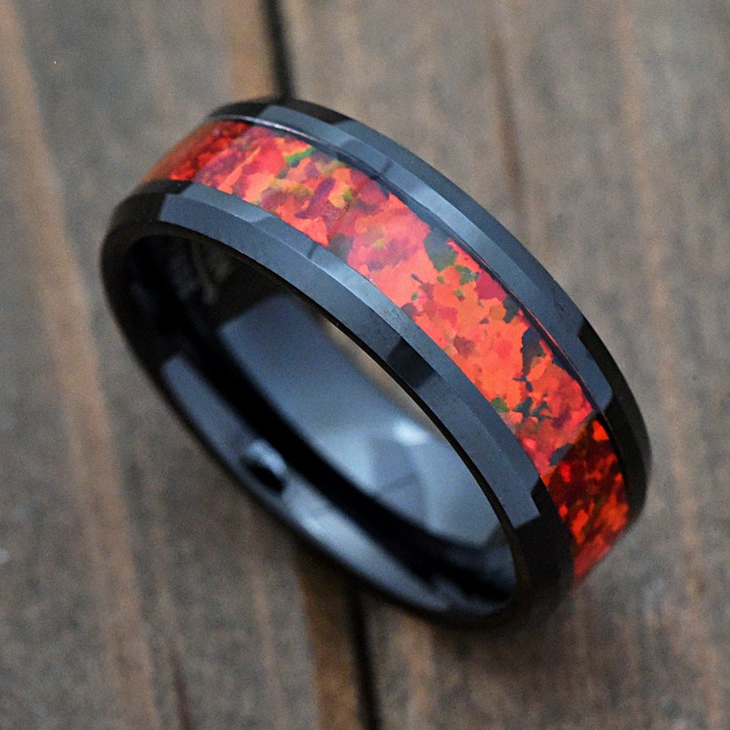 Black and Red Wedding Ring - Etsy