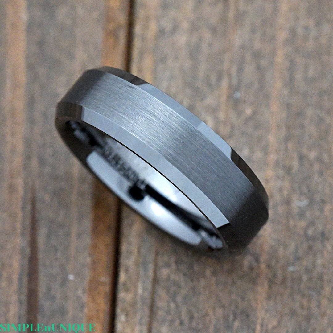 6mm Brushed Center Gunmetal Dark Grey Tungsten Carbide Wedding Ring ...