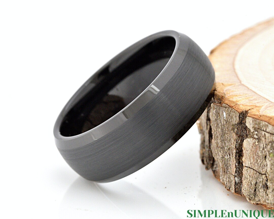 Black Ring Brushed Center Matte Black Tungsten Carbide Ring - Etsy