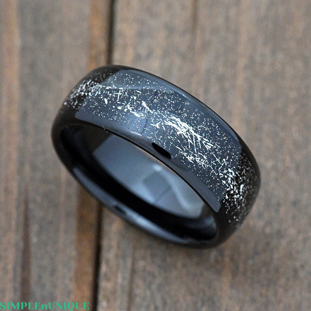 Silver Color Metallic Shavings Imitate Meteorite Black Inlay Dome High ...