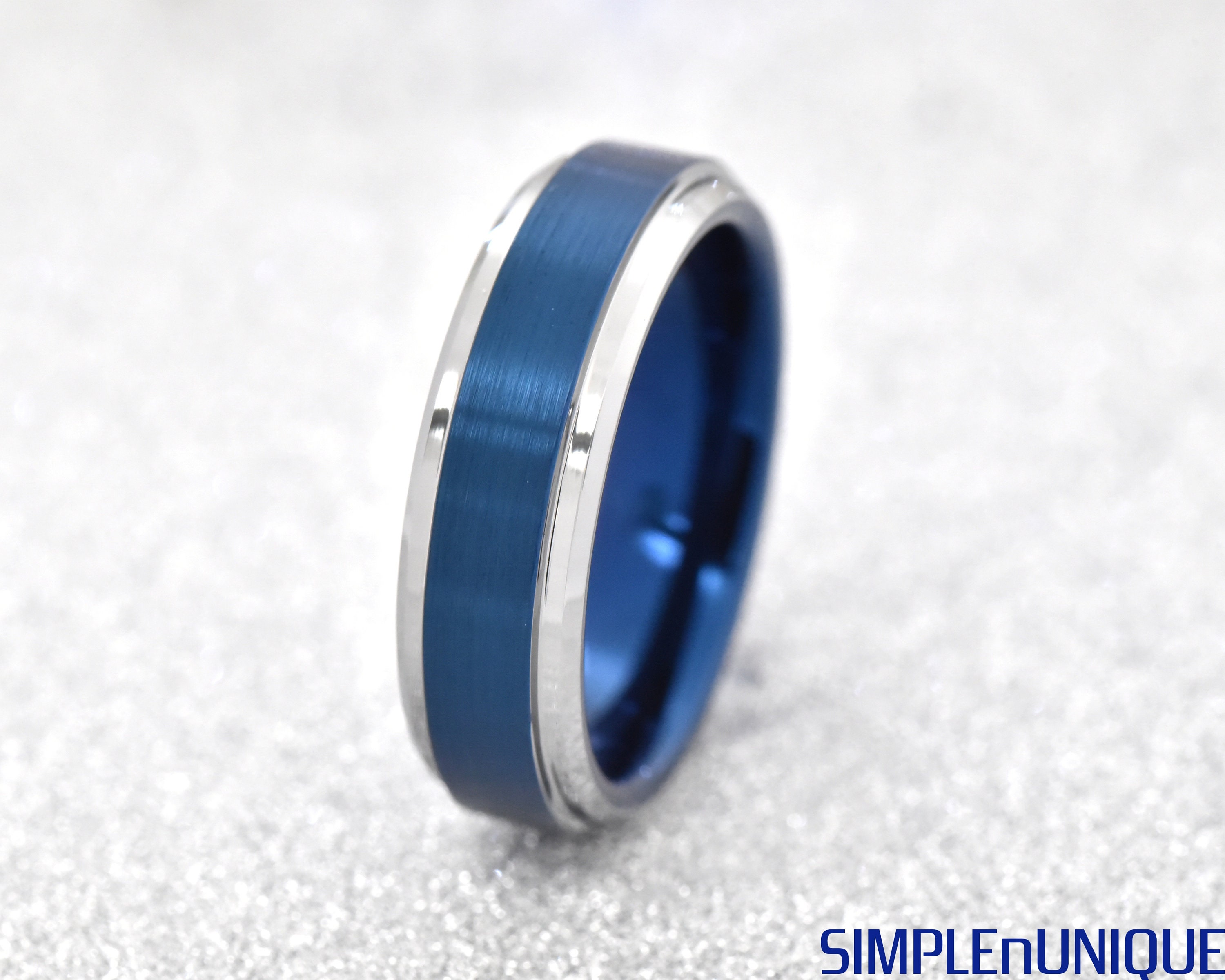 Blue Tungsten Ring Blue Wedding Band 6mm Tungsten Carbide | Etsy