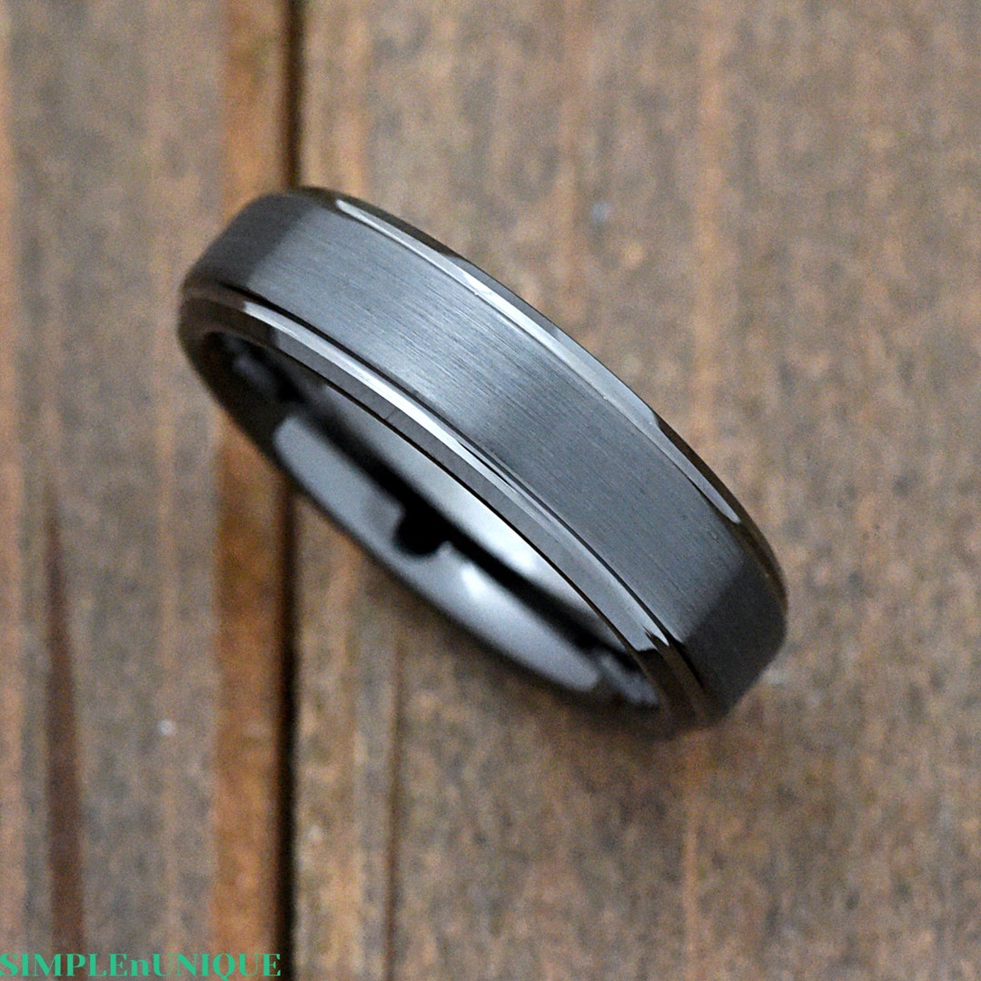 6mm Brushed Center Gunmetal Dark Grey Tungsten Carbide Wedding Ring ...