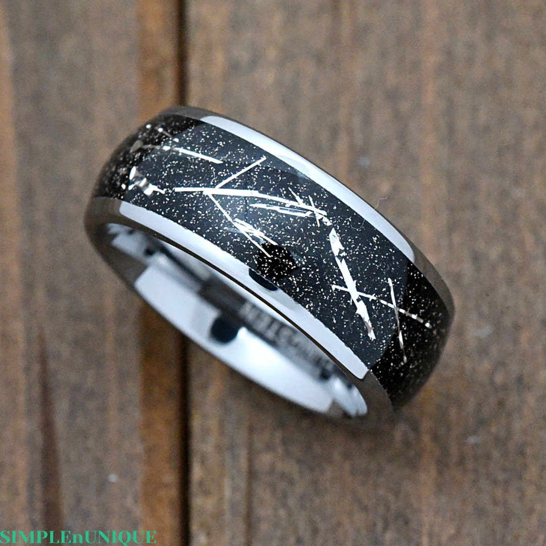 Metallic Shavings Imitate Meteorite Black Inlay Dome High - Etsy