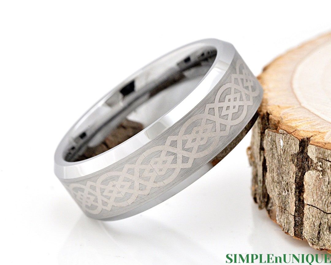 Celtic Knot Wedding Band, Mens Celtic Knot Engraved Tungsten Ring, Men's Celtic Ring, Mens ...