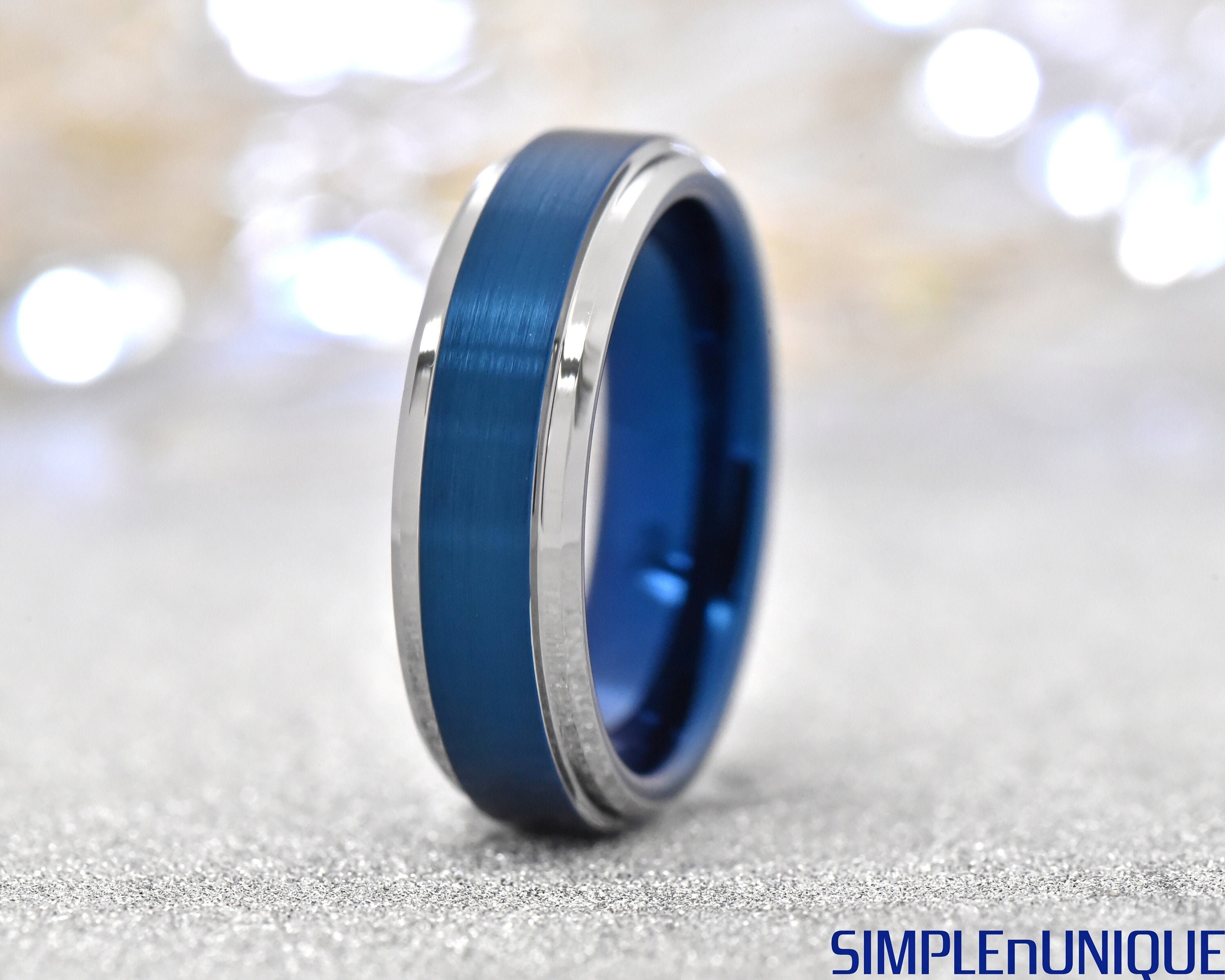Blue Tungsten Ring Blue Wedding Band 6mm Tungsten Carbide | Etsy