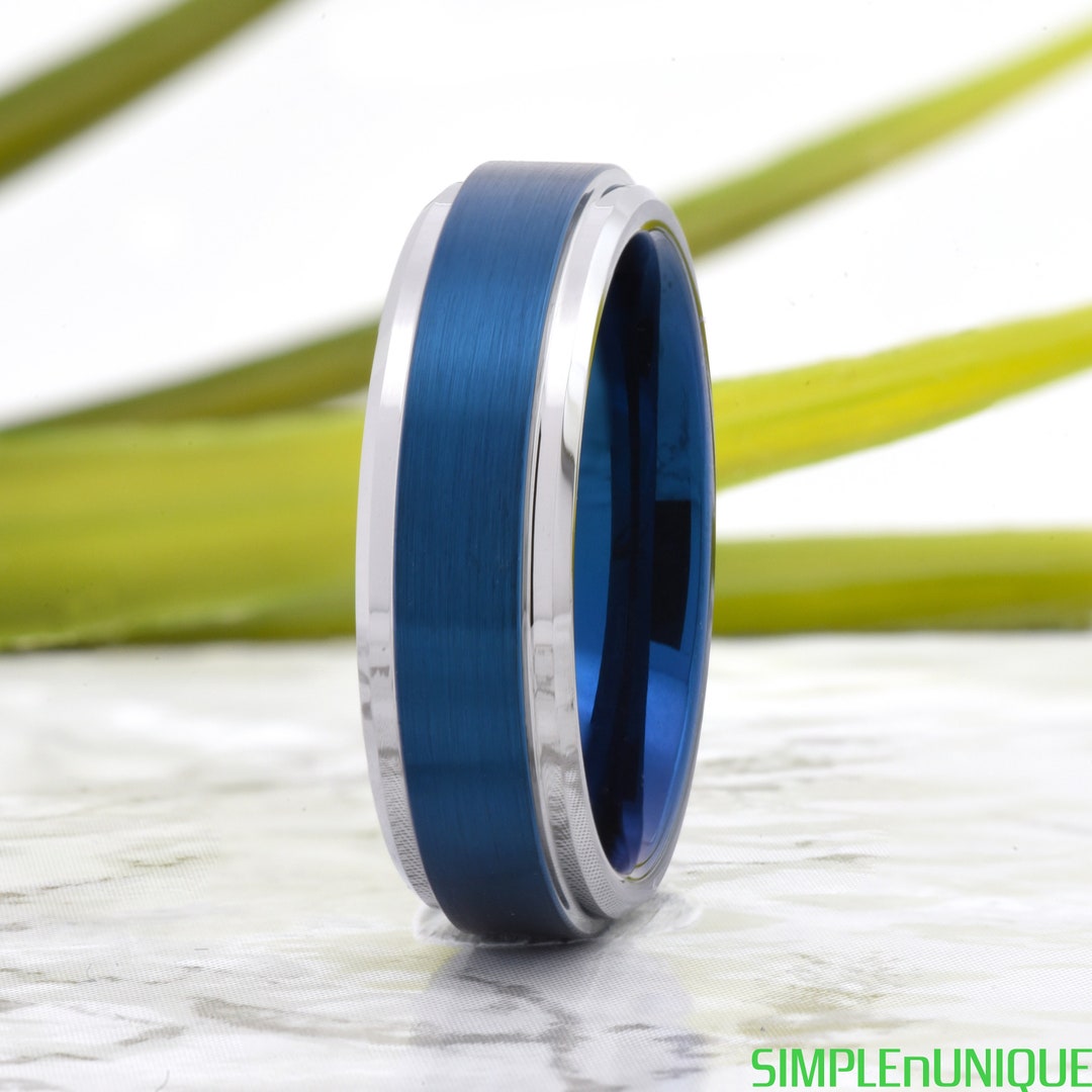 Blue Tungsten Ring Blue Wedding Band 6mm Tungsten Carbide - Etsy