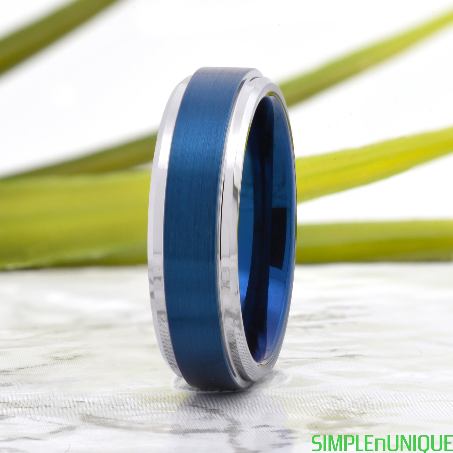 Blue Tungsten Ring, Blue Wedding Band, 6mm Tungsten Carbide Ring, Men's ...
