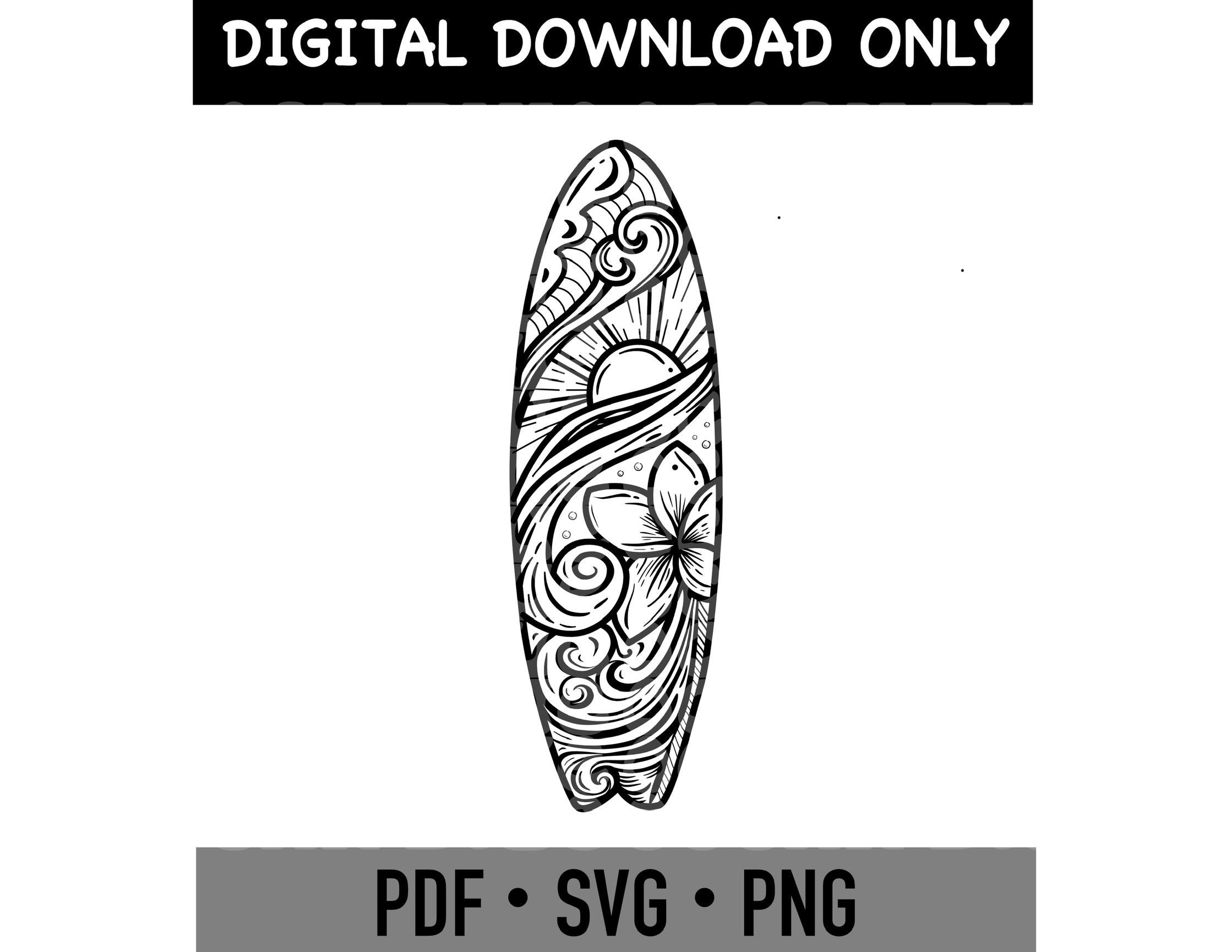 Surfboard Digital File, PDF, SVG, PNG, Download Only, Beach Art - Etsy