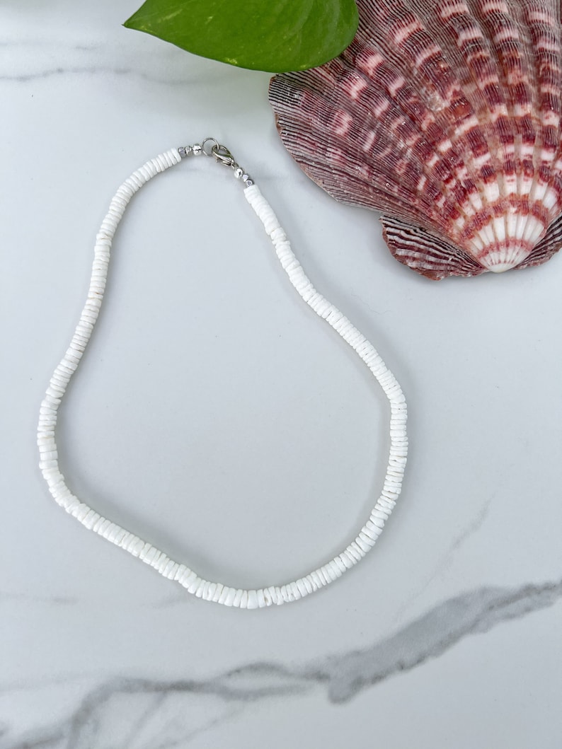 White Shell Necklace, 16 Inch, Hawaiian Heishi Shell Necklace, Beach ...