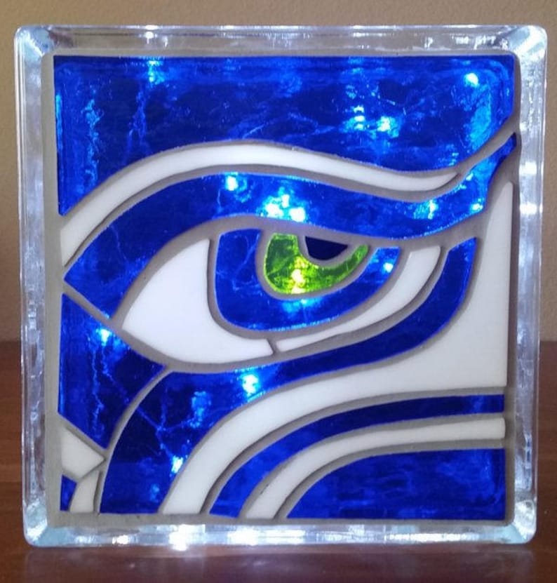 NFL Seattle Seahawks Lighted Stained Glass Block | Etsy