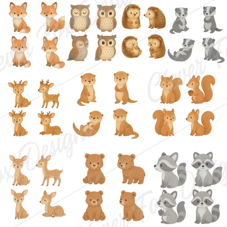 Woodland Animals Clipart Bundle | 40 PNG | Forest Critters | Digital ...