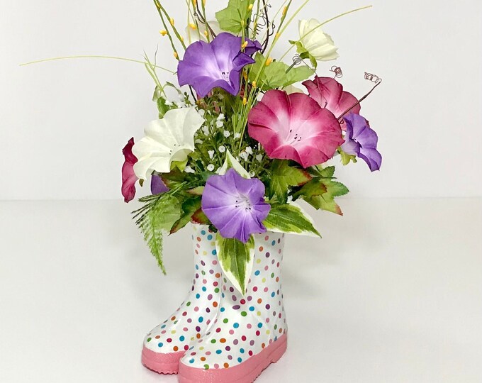 Novelty Rain Boots Spring Flowers Centerpiece, Purple Pink Floral ...