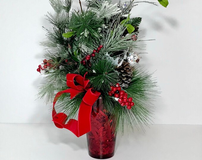 Christmas Ruby Red Glass Vase, Christmas Arrangement 26” Tall ...
