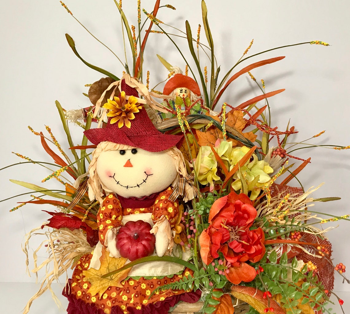 Centerpiece Fall Basket Scarecrow Harvest Halloween Decor - Etsy