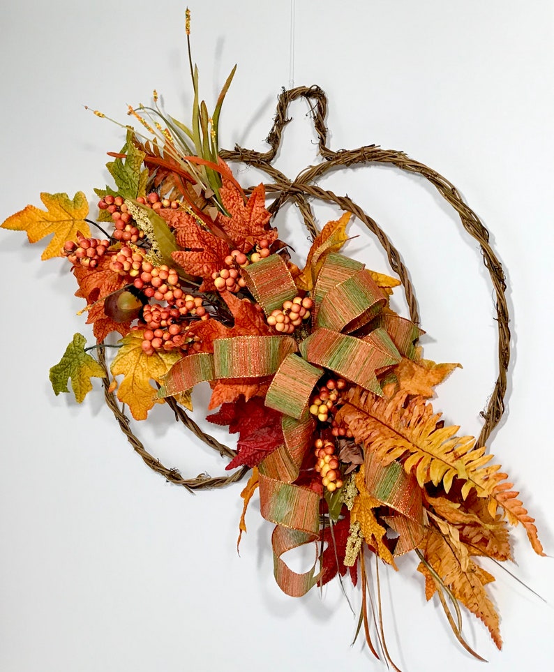 Fall Harvest Grapevine Pumpkin Door Hanger Autumn Colors Swag | Etsy